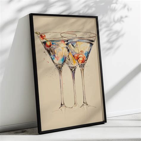 Martini Glasses Watercolor Art Print Modern Cocktail Illustration