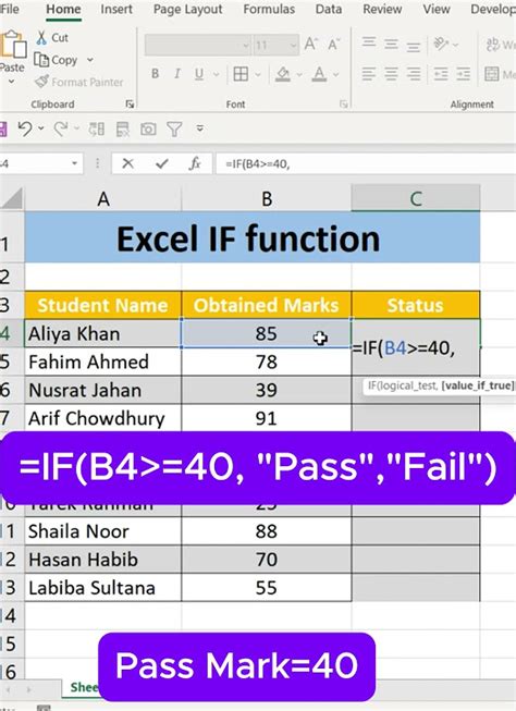 Excel If Function Tips Passfail Shorts Shortfeed Viralshorts