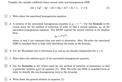 Solved Consider The Variable Coefficient Linear Second Order
