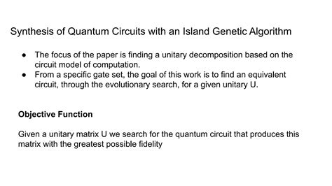 Synthesis Of Quantum Circuits With An Island Genetic Algorithmpdf