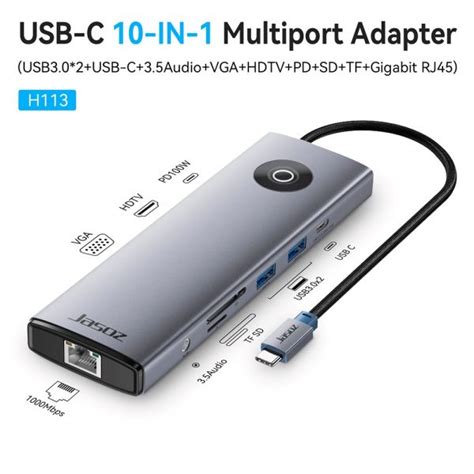 Jasoz H USB C Hub To HDMI VGA Audio RJ Card Reader USB PD W Type C In Multi Port