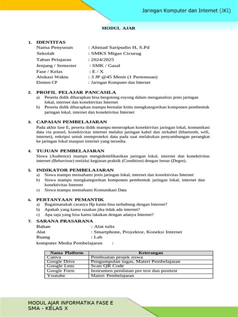Modul Ajar Informatika Kelas X Pdf