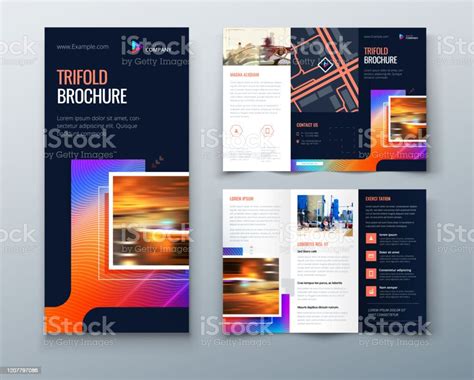 사각형 모양의 트라이 폴드 브로셔 디자인 트라이 폴드 전단지를위한 기업 비즈니스 템플릿 창의적인 컨셉의 접힌 전단지 또는 브로셔 세트 Gb075 책자에 대한 스톡 벡터 아트