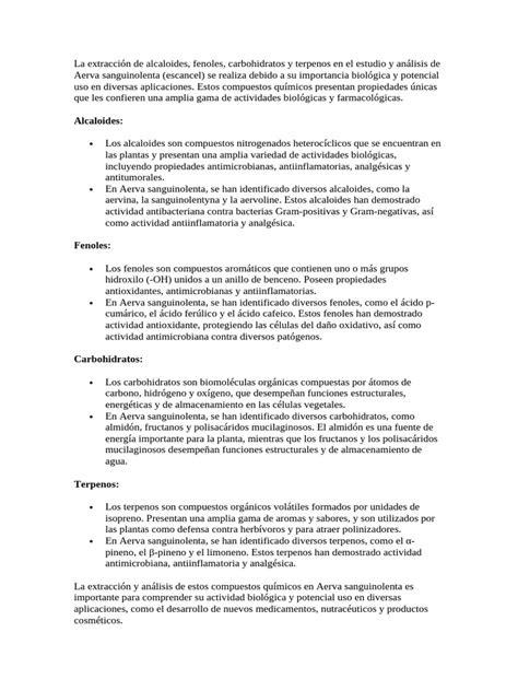 Compuestos Bioactivos De Aerva Sanguinolenta Pdf Carbohidratos