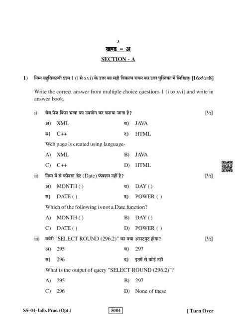 Rajasthan Board 12th Class Informatics Practices Question Paper 2024