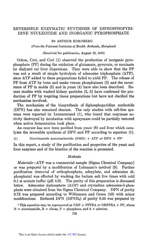 Pdf Reversible Enzymatic Synthesis Of Diphosphopyridine Nucleotide And Inorganic Pyrophosphate