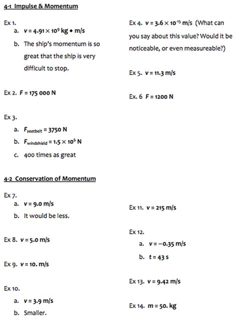 Physics 10 Answer Key For Problem Set 4 On Momentum Mistahtees