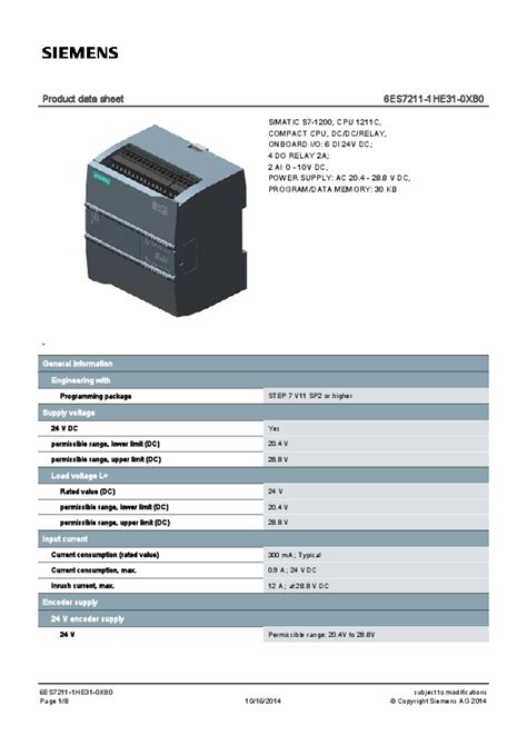 siemens SIMATIC S7 1200 CPU 1211C