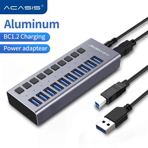 ACASIS Ports Powered USB Hub USB Data Hub With Individual On Off Switches And V A