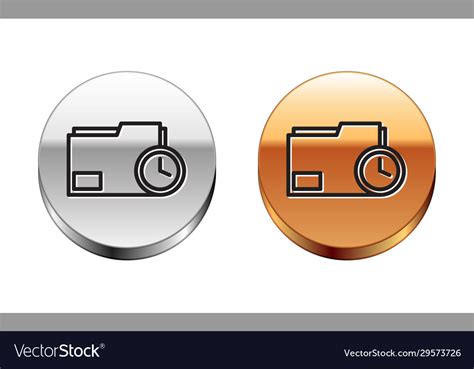 Black Line Document Folder With Clock Icon Vector Image