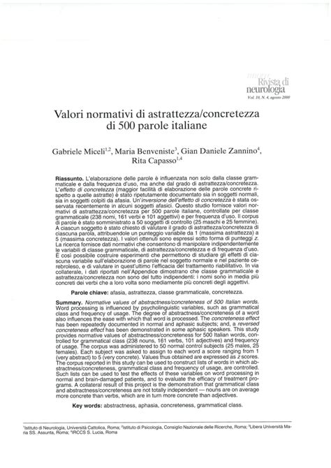 Pdf Normative Values Of Abstractnessconcreteness Of 500 Italian Words