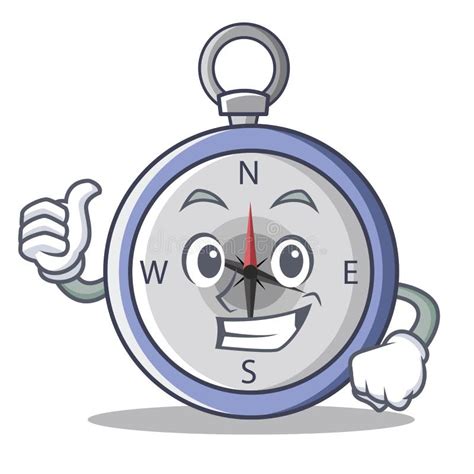 Thumbs Up Compass Character Cartoon Style Stock Vector Illustration