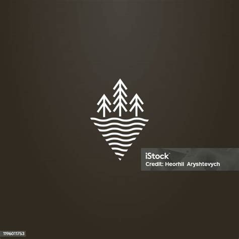물 파도 근처 세 전나무 나무의 간단한 벡터 라인 아트 마름모 기호 가문비나무에 대한 스톡 벡터 아트 및 기타 이미지 가문비나무 강 개념 Istock