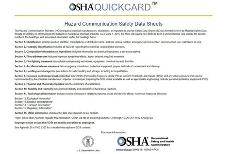 Osha Safety Data Sheets Printable
