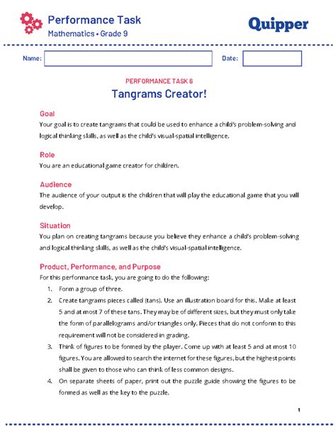 4tangrams Creator Performance Task Performance Task Mathematics