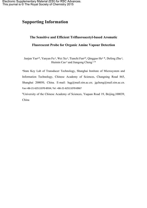 Pdf A Sensitive And Efficient Trifluoroacetyl Based Aromatic Fluorescent Probe For Organic