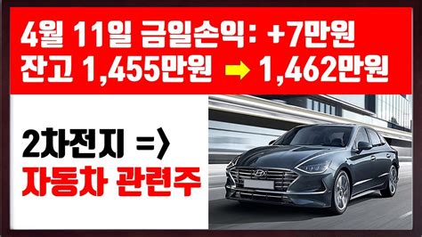 주식 4월 11일 마감시황 2차전지 관련주에서 자동차 관련주로 매수세 이동 Youtube
