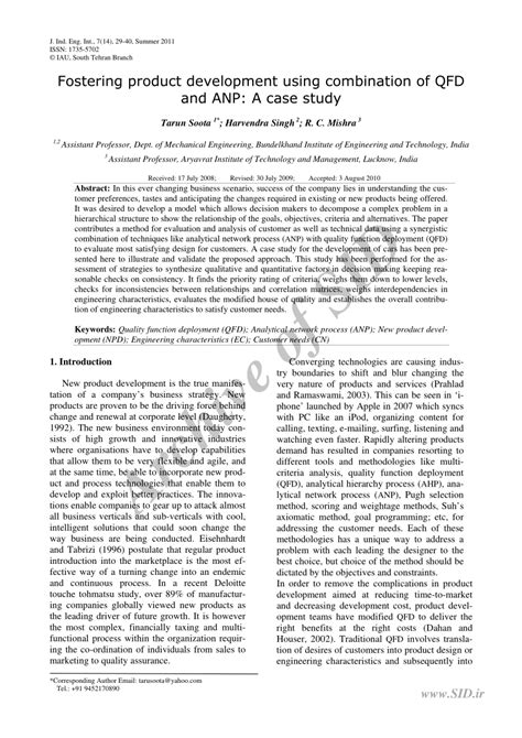 Pdf Fostering Product Development Using Combination Of Qfd And Anp