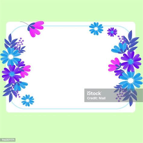녹색의 사각형 모양 텍스트 프레임은 여러 꽃의 하트와 나뭇잎으로 둘러싸여 있습니다 글쓰기를위한 프레임 워크는 다른 데이지 하트