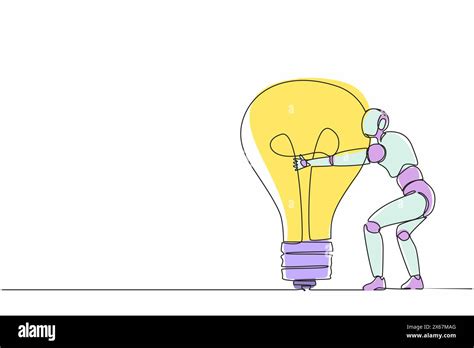 Single Continuous Line Drawing Robots Hugging Huge Light Bulb Modern Robotics Artificial