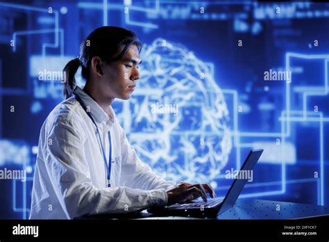 trained technician in data center uses artificial intelligence