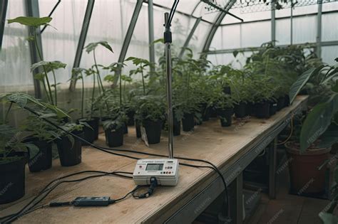 Sensor Iot Medindo Temperatura E Umidade Em Estufa Criada Com Ia Generativa Foto Premium