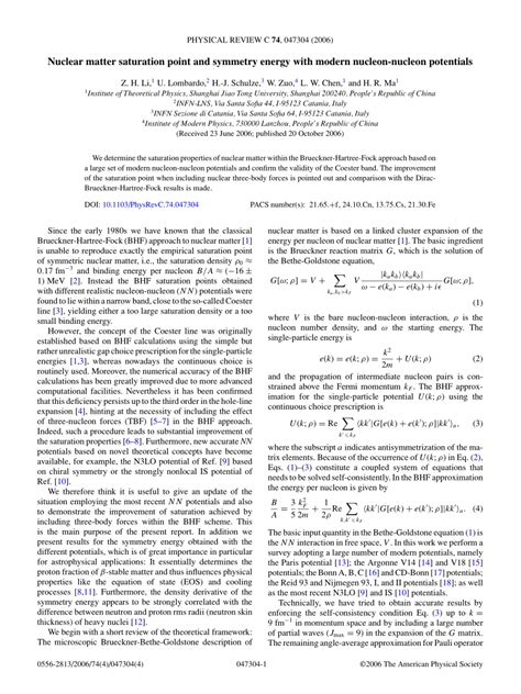 pdf nuclear matter saturation point and symmetry energy with modern