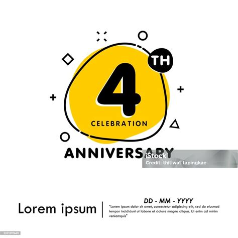창립 4주년 기념 엠블럼 기념일 로고 배지는 액체 유기 모양 또는 불규칙한 둥근 얼룩 형태로 격리되어 흰색 배경에 낙서 서클
