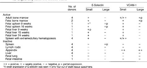 Table 1 From Constitutive Expression Of E Selectin And Vascular Cell Adhesion Molecule 1 On
