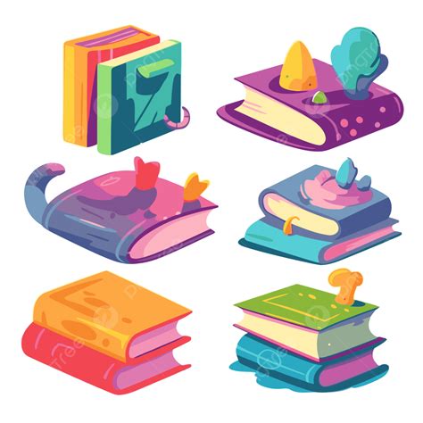 다채로운 책들 벡터 스티커 클립 아트 모양과 문자가 다른 몇 가지 다채로운 책 만화 상표 클립 아트 Png 일러스트 및 벡터 에 대한 무료 다운로드 Pngtree