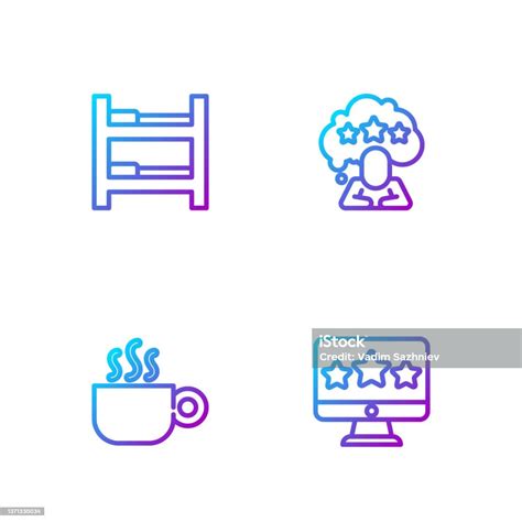 세트 라인 5 별 등급 리뷰 커피 컵 호텔 룸 침대 및 그라데이션 색상 아이콘입니다 벡터 1위에 대한 스톡 벡터 아트 및 기타 이미지 Istock