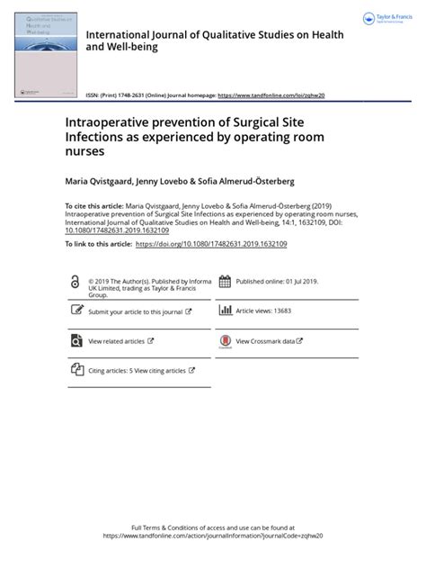 Intraoperative Prevention Of Surgical Site Infections As Experienced By Operating Room Nurses