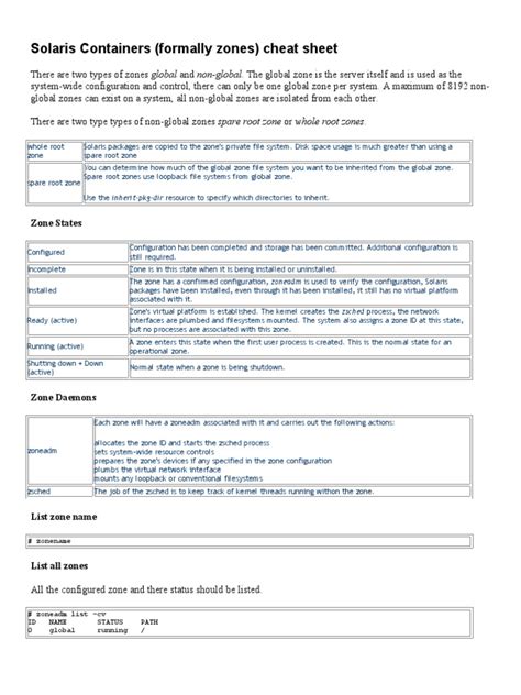 solaris containers formally zones cheat sheet zone states pdf