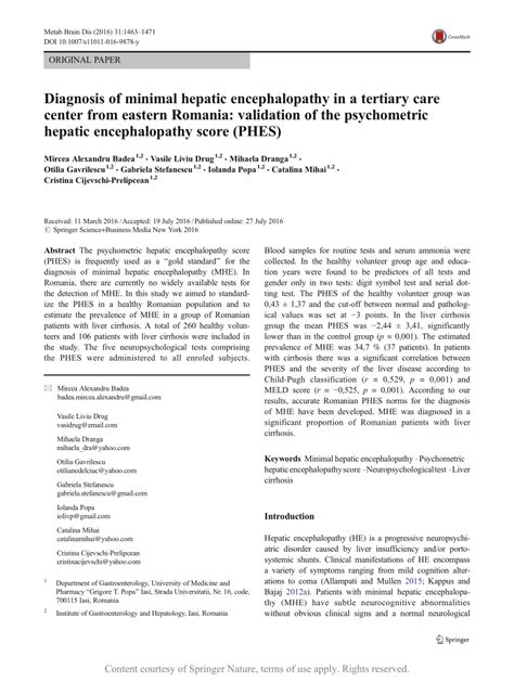 Diagnosis Of Minimal Hepatic Encephalopathy In A Tertiary Care Center