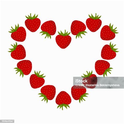 딸기의 심장 모양의 프레임 엽서에 대 한 배경 흰색 배경에 포스터 빨간 열매 감정에 대한 스톡 벡터 아트 및 기타 이미지