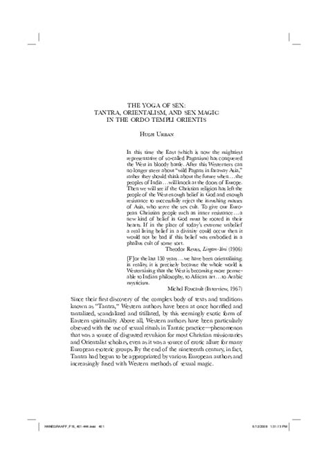 Pdf The Yoga Of Sex Tantra Orientalism And Sex Magic In The Ordo