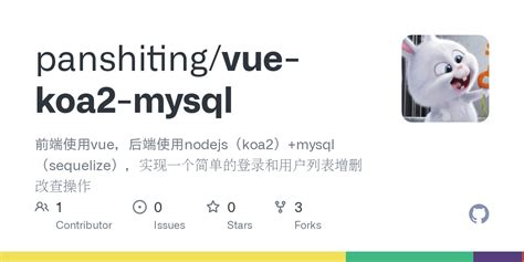 GitHub panshiting vue koa mysql 前端使用vue后端使用nodejskoa mysqlsequelize实现一个简单的登录和用户列表增删改查操作