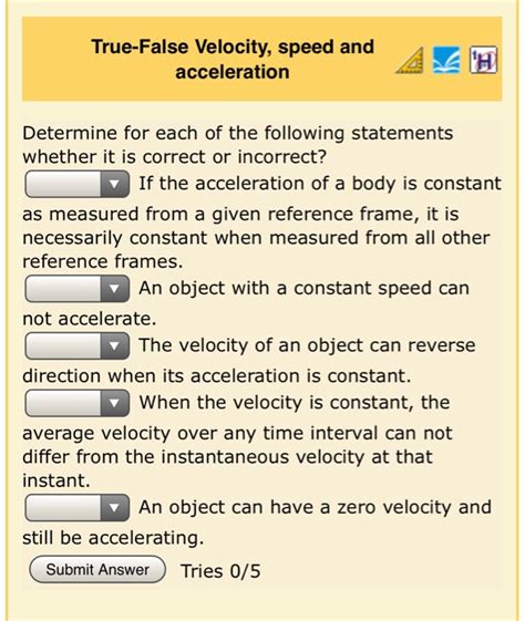 Solved True False Velocity Speed And Acceleration Determine