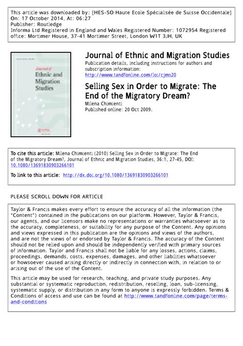Pdf Selling Sex In Order To Migrate The End Of The Migratory Dream