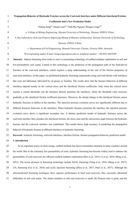 Pdf Propagation Behavior Of Hydraulic Fracture Across The Coal Rock Interface Under Different