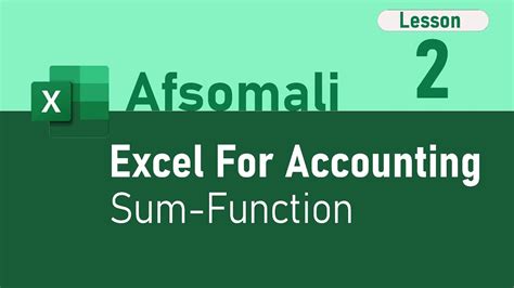 Afsomali Msexcel Accounting Sum Function Youtube