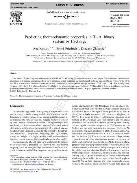 Pdf Predicting Thermodynamic Properties In Tial Binary System By