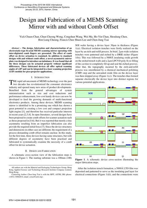 Pdf Design And Fabrication Of A Mems Scanning Mirror With And Without
