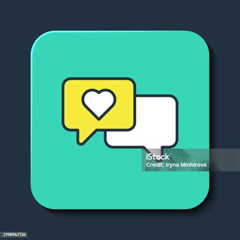 채워진 윤곽선 마음 에서 말풍선 아이콘 절연 통하고 있는 와 파란 배경 해피 발렌타인 데이 청록색 사각형 버튼 벡터 Brand Name Online Messaging