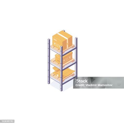 등색 창고 상자 장비 랙 팔레트 및 선반 3d 상자 팔레트 선반 걸링 벡터 일러스트레이션 3차원 형태에 대한 스톡 벡터 아트 및 기타 이미지 3차원 형태 개념 건축물