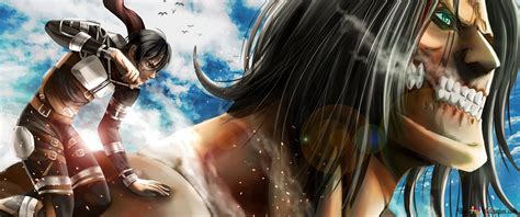 Attack On Titan Mikasa Ackerman And Eren Yeager Titan Form 4k Wallpaper
