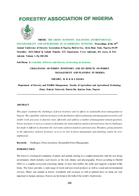 PDF CHALLENGES OF FOREST INVENTORY AND ITS EFFECTS ON FOREST MANAGEMENT AND PLANNING IN NIGERIA