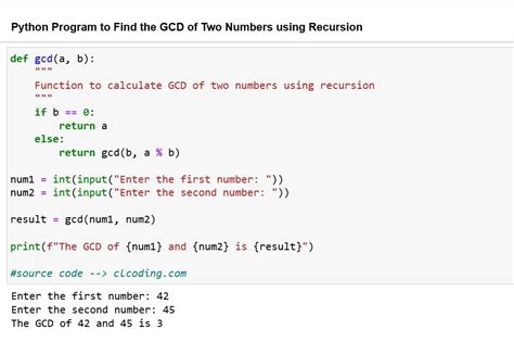 Day 61 Python Program To Find Gcd Of Two Numbers Using Recursion Python Coding
