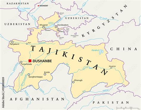 Vetor De Tajikistan Political Map With Capital Dushanbe National