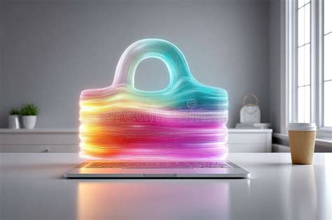 Exploring Cybersecurity And Data Protection Innovation With Laptop And Colorful Bag Stock